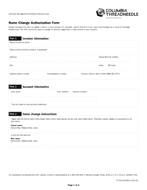 Fillable Online Name Change Authorization Form - Columbia Management ...