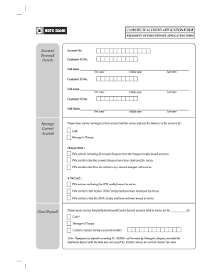 Fillable Online Account Closure form - HDFC Bank Fax Email Print ...