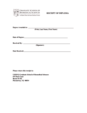 Fillable Online RECEIPT OF DIPLOMA - Robert Wood Johnson Medical School ...