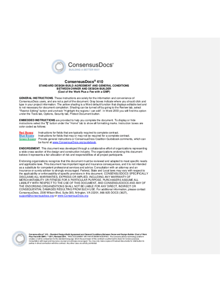 Fillable Online consensusdocs 410 Fax Email Print - pdfFiller