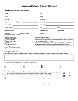 Fillable Online che ncsu Hazardous Material Shipment Request Request ...