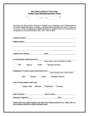 Fillable Online Vision Care Reimbursement Form Fax Email Print - pdfFiller