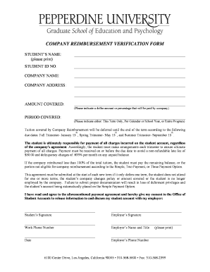 Fillable Online gsep pepperdine COMPANY REIMBURSEMENT VERIFICATION FORM - gsep pepperdine Fax ...