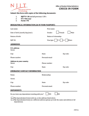 Fillable Online Office of Student Global Initiatives CHECK-IN FORM Fax ...