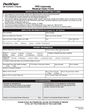 Fillable Online PPO Indemnity Medical Claim Form Fax Email Print ...