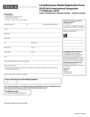 Fillable Online isscr Complimentary Media Registration Form Fax Email ...