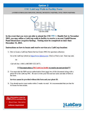 Fillable Online hrs colostate CSU LabCorp Walk-in Facility Form Fax ...