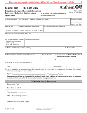 Fillable Online hrs colostate Claim form must be submitted to Anthem NO ...