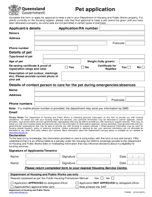 Fillable Online PH029 - Pet application - Department of Housing and ...
