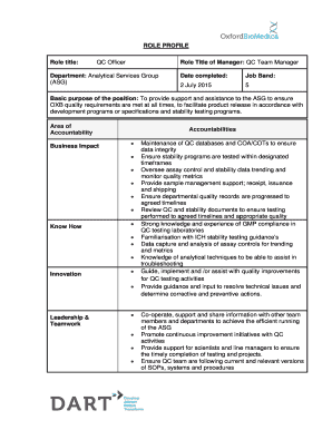 Fillable Online oxfordbiomedica co ROLE PROFILE Role title Role Title ...