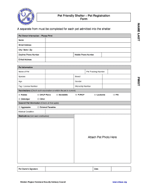 Fillable Online Pet Friendly Shelter Pet Registration Form Fax Email ...