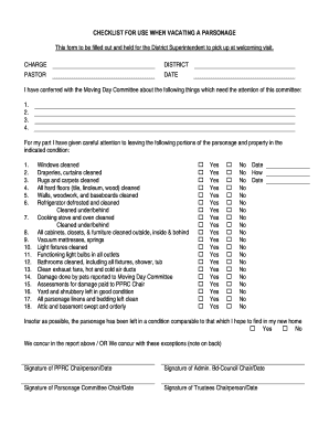 Fillable Online CHECKLIST FOR USE WHEN VACATING A PARSONAGE Fax Email ...