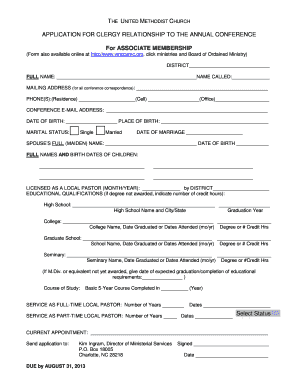 Fillable Online THE UNITED METHODIST CHURCH APPLICATION FOR CLERGY ...