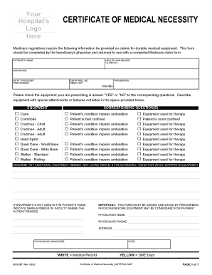 Fillable Online CERTIFICATE OF MEDICAL NECESSITY - Hospital Forms Fax ...