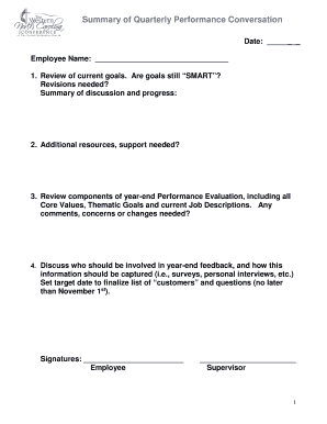 Fillable Online Summary of Quarterly Performance Conversation Fax Email ...