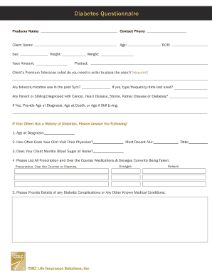 Fillable Online Diabetes Questionnaire - CBIZ Life Fax Email Print ...