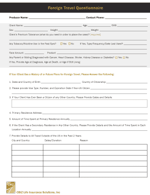 Fillable Online Foreign Travel Questionnaire - cbizlifecom Fax Email ...