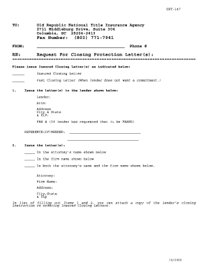 Fillable Online RE Request For Closing Protection Letters Fax Email ...