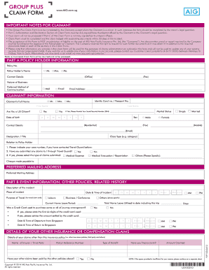 Fillable Online Group Plus Claim Form - AIG Singapore Fax Email Print ...