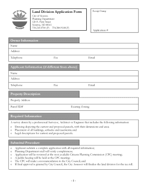 Fillable Online Land Division Application Form Receipt Stamp - Monroe ...