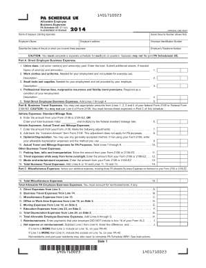Fillable Online 2014 - PA-40 Schedule UE - Allowable Employee Business ...