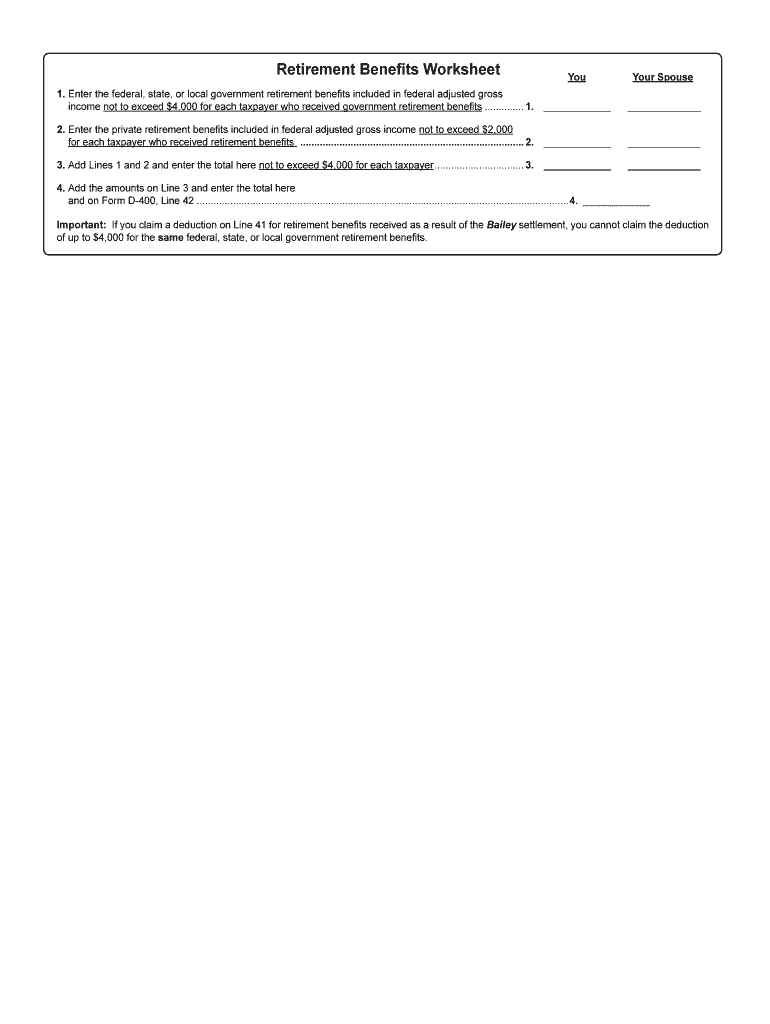 Fillable Online Retirement Benefits Worksheet - The Benefit Bank Fax ...