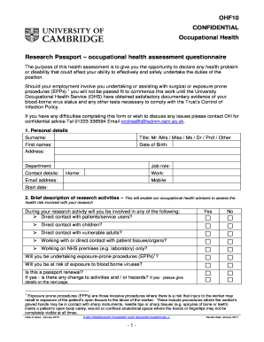 Fillable Online oh admin cam ac Research Passport occupational health ...