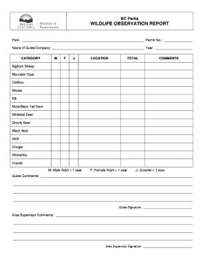 Fillable Online env gov bc BC Parks WILDLIFE OBSERVATION REPORT - env ...