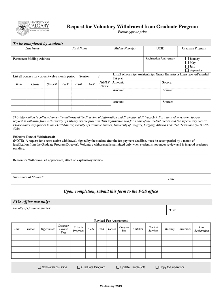 Fillable Online Request for Voluntary Withdrawal from Graduate Program Fax Email Print - pdfFiller