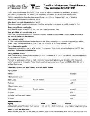 Fillable Online dhs vic gov Transition to independent living allowance ...