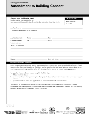 Fillable Online F37 - Amendment to building consent form - Waikato Fax ...
