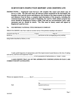 Fillable Online SURVEYORS INSPECTION REPORT AND CERTIFICATE Fax Email ...