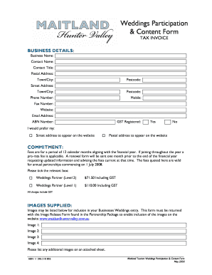 Fillable Online Weddings Participation amp Content Form Fax Email Print ...