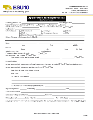 Fillable Online esu10 Application for Employment - ESU10 Fax Email Print - pdfFiller
