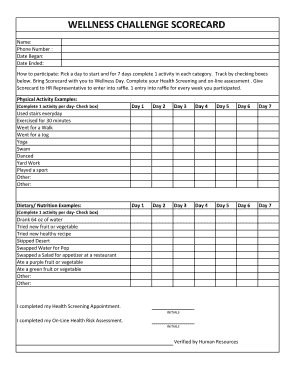 Fillable Online WELLNESS CHALLENGE SCORECARD - Monroe County Fax Email ...