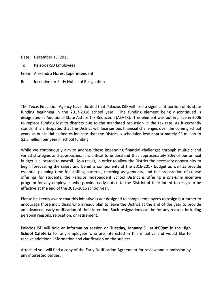 Fillable Online Resignation Incentive offer Fax Email Print - pdfFiller