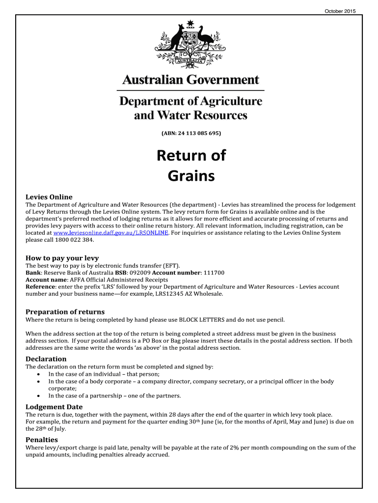 Fillable Online Return of Grains - Agriculture Fax Email Print - pdfFiller