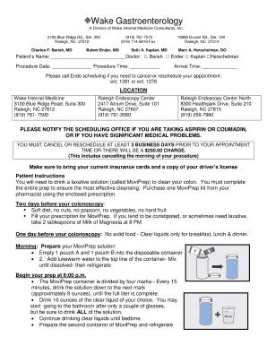 Fillable Online Colonoscopy preparation instructions - Wake ...