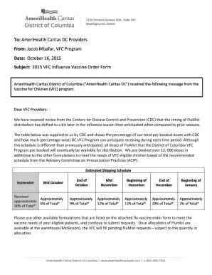 Fillable Online 2015 VFC Influenza Vaccine Order Form - Providers ...