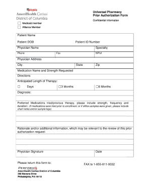 Fillable Online Universal Pharmacy Prior Authorization Form - Providers - AmeriHealth Caritas DC ...