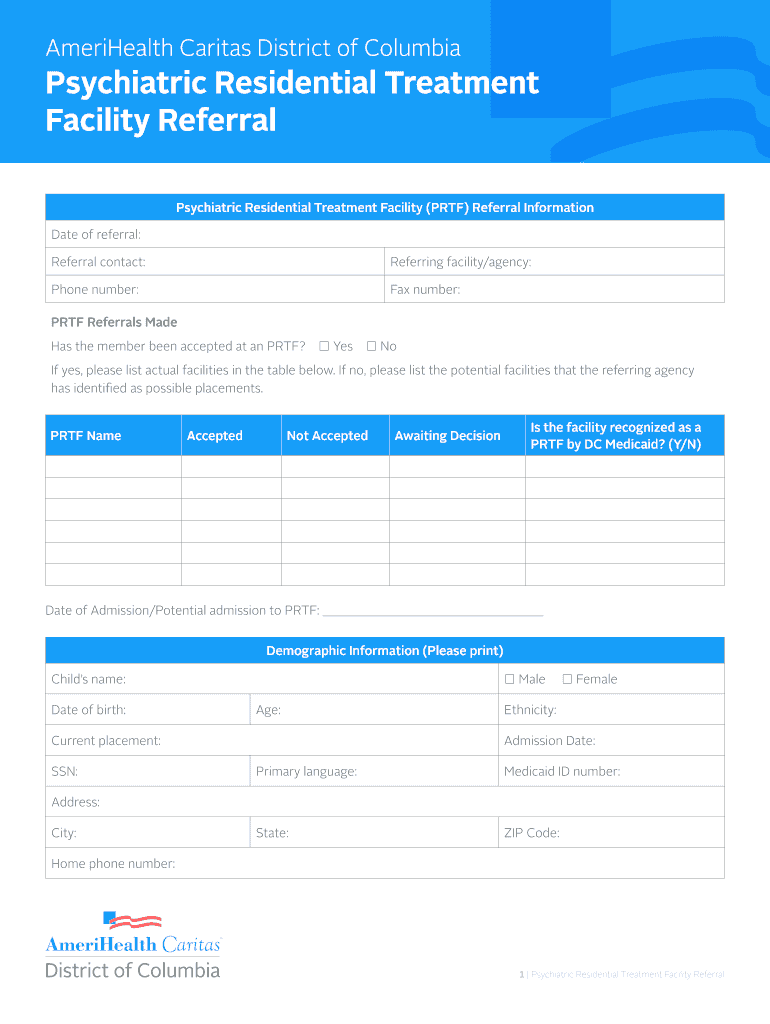 Fillable Online Psychiatric Residential Treatment Facility Referral ...