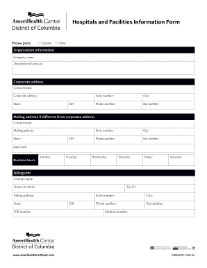 Fillable Online Hospitals and Facilities Information Form Fax Email ...