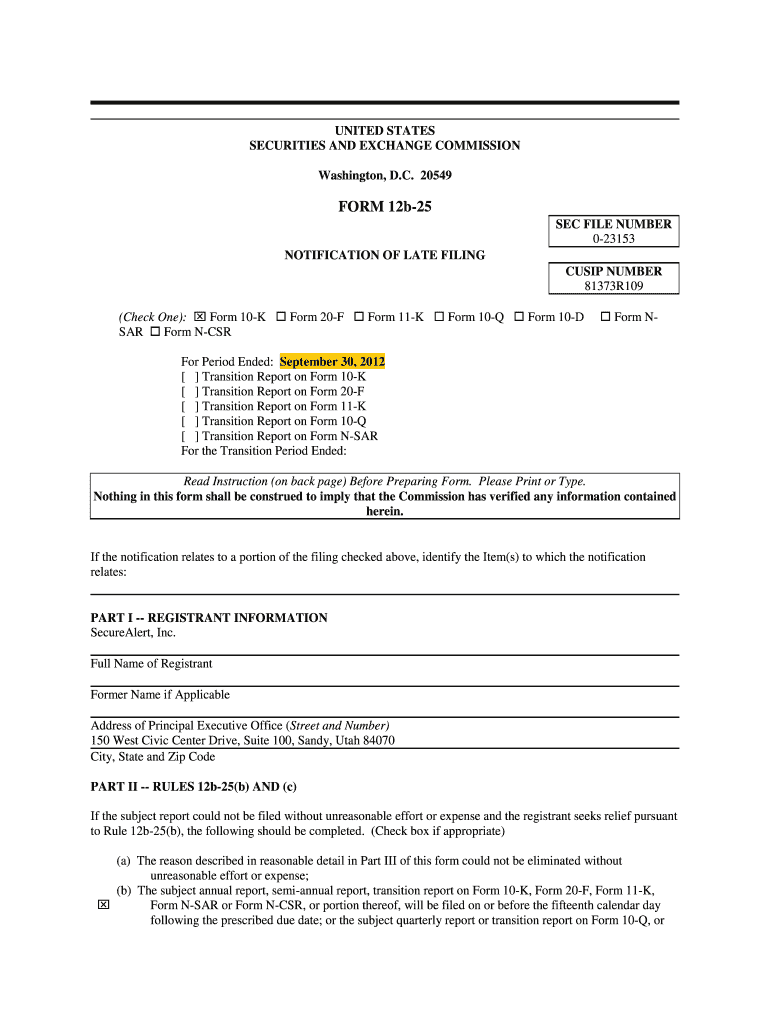Fillable Online FORM 12b-25 SEC FILE NUMBER NOTIFICATION OF LATE FILING ...