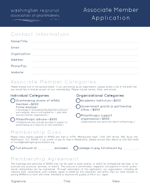 Fillable Online washingtongrantmakers 2016 draft - Associate Member ...