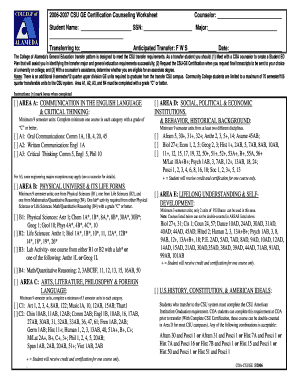 Fillable Online 20062007 CSU GE Certification Counseling Worksheet Fax ...