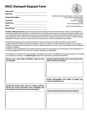 Fillable Online Outreach Request Form - Edmonton RASC Fax Email Print ...