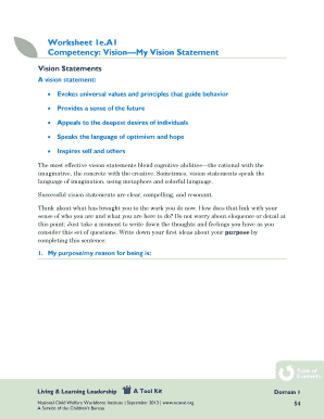 Fillable Online toolkit ncwwi Worksheet 1eA1 Competency Vision My ...