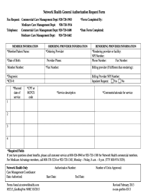 Fillable Online Network Health General Authorization Request Form Fax ...