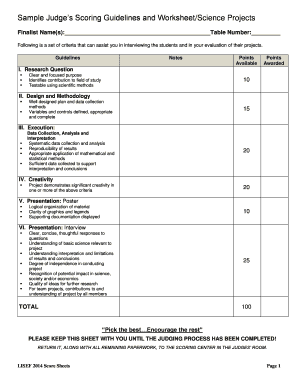 Fillable Online Sample Judges Scoring Guidelines and Worksheet/Science ...