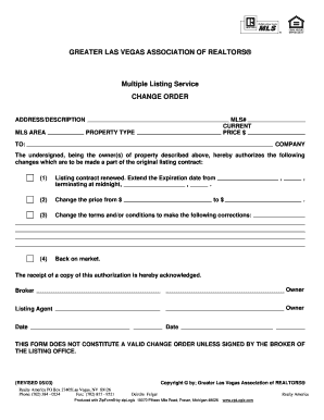 Fillable Online MLS Change Order #1 - 503 (GLVAR) Fax Email Print ...